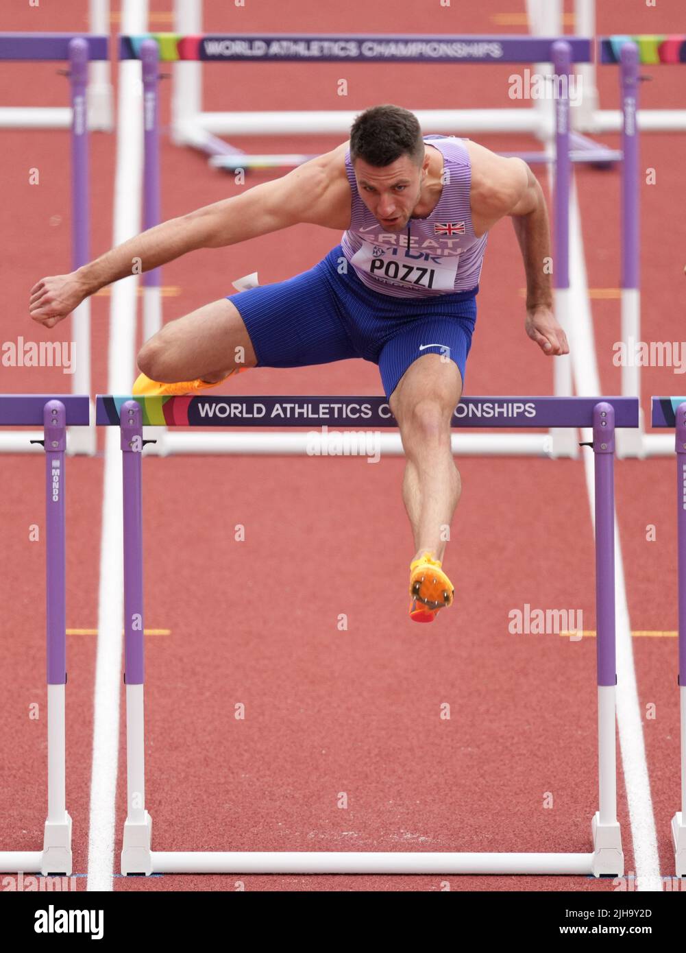 Great Britain’s Andrew Pozzi during the Men’s 100m hurdles heat on day ...