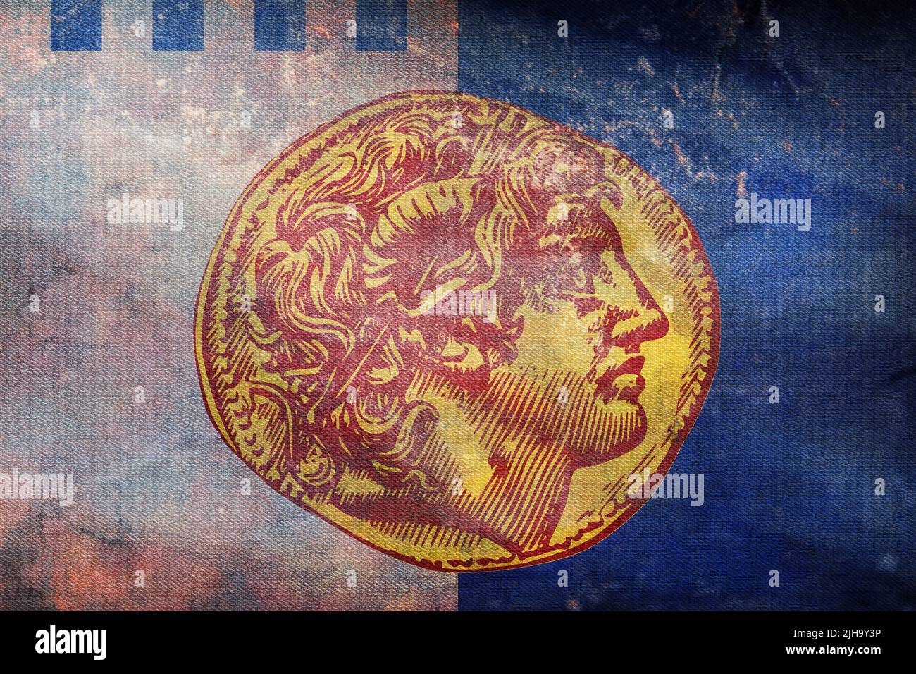 Top view of retro flag Thessaloniki Greece with grunge texture. Greek ...