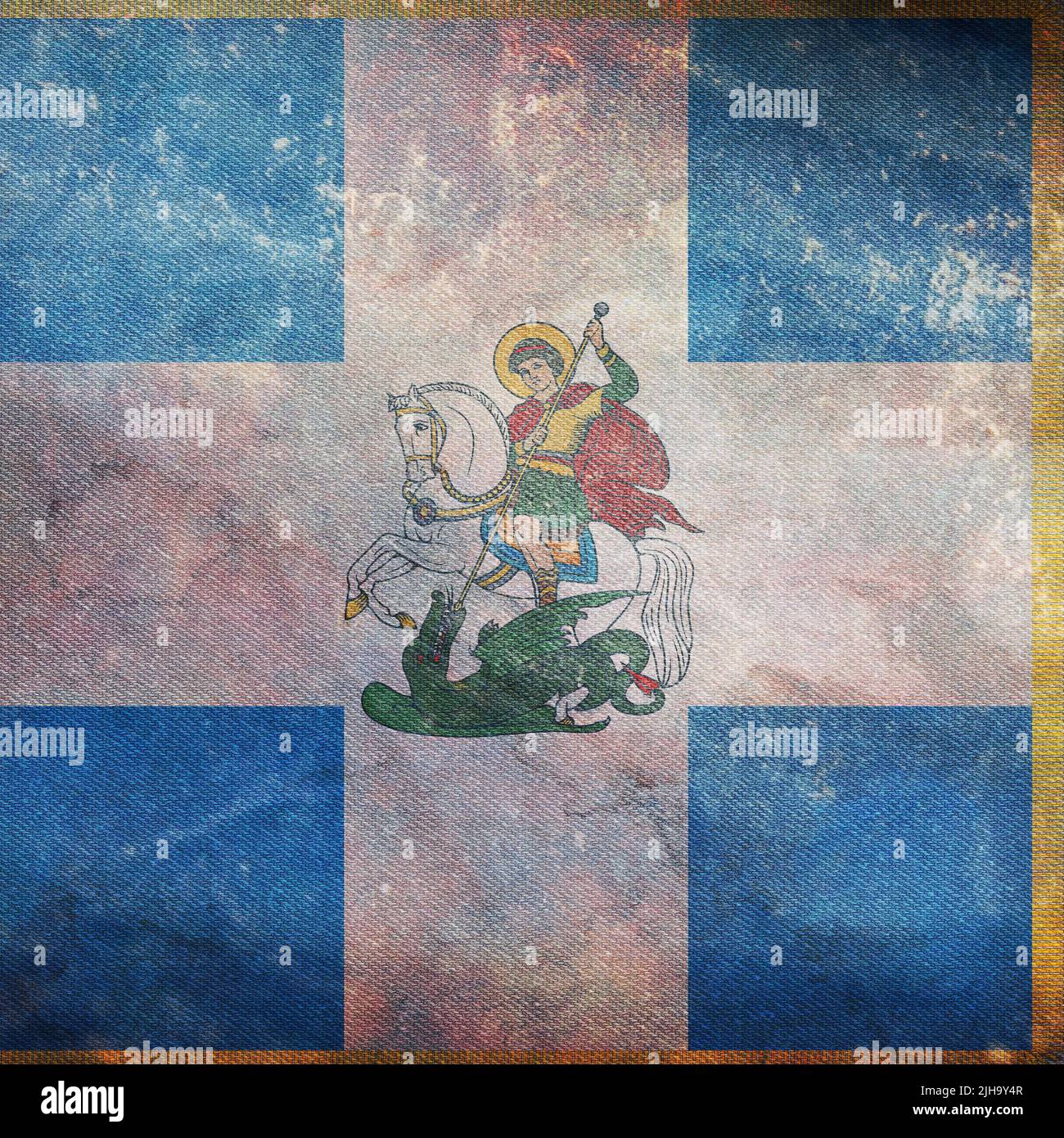 Top view of retro flag War the Hellenic Army Greece with grunge texture ...