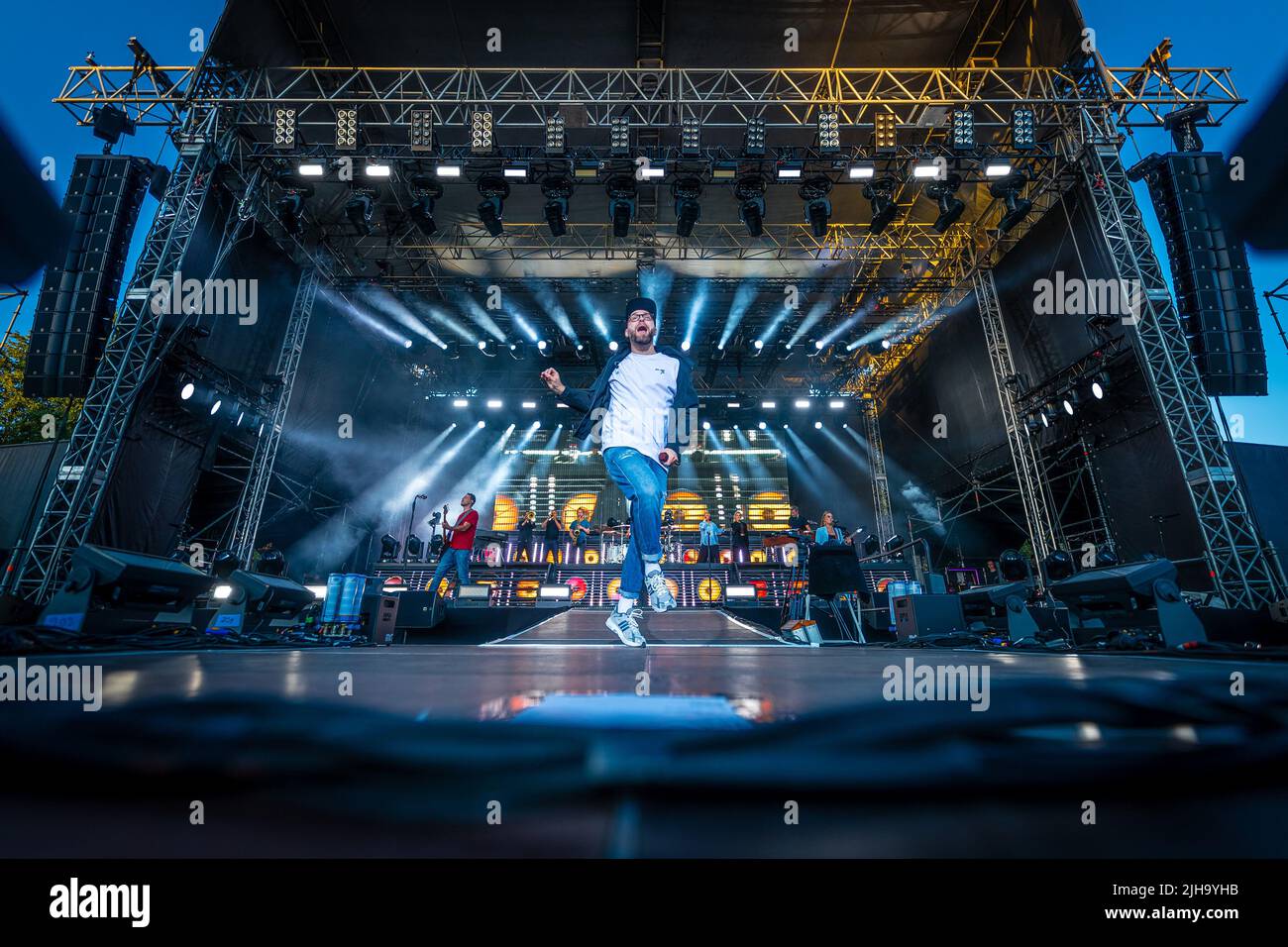 Cottbus, Germany. 16th July, 2022. Singer Mark Forster is on stage at ...