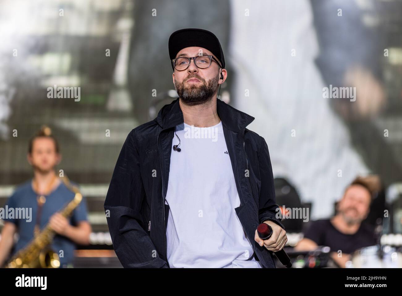 Cottbus, Germany. 16th July, 2022. Singer Mark Forster is on stage at ...