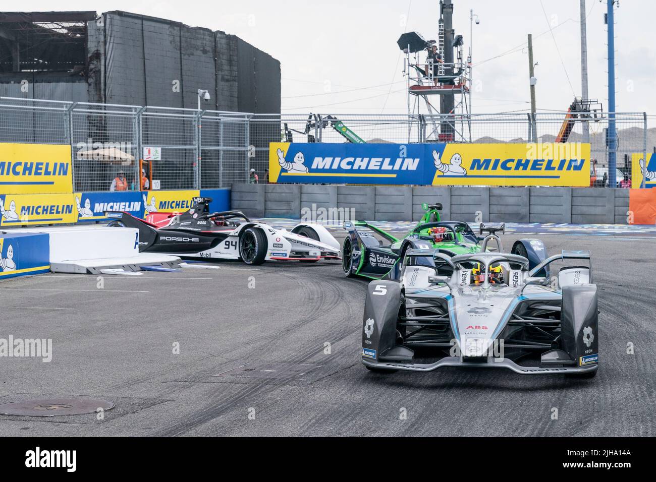 New York, NY - July 16, 2022: Cars driven along the tracks during round ...