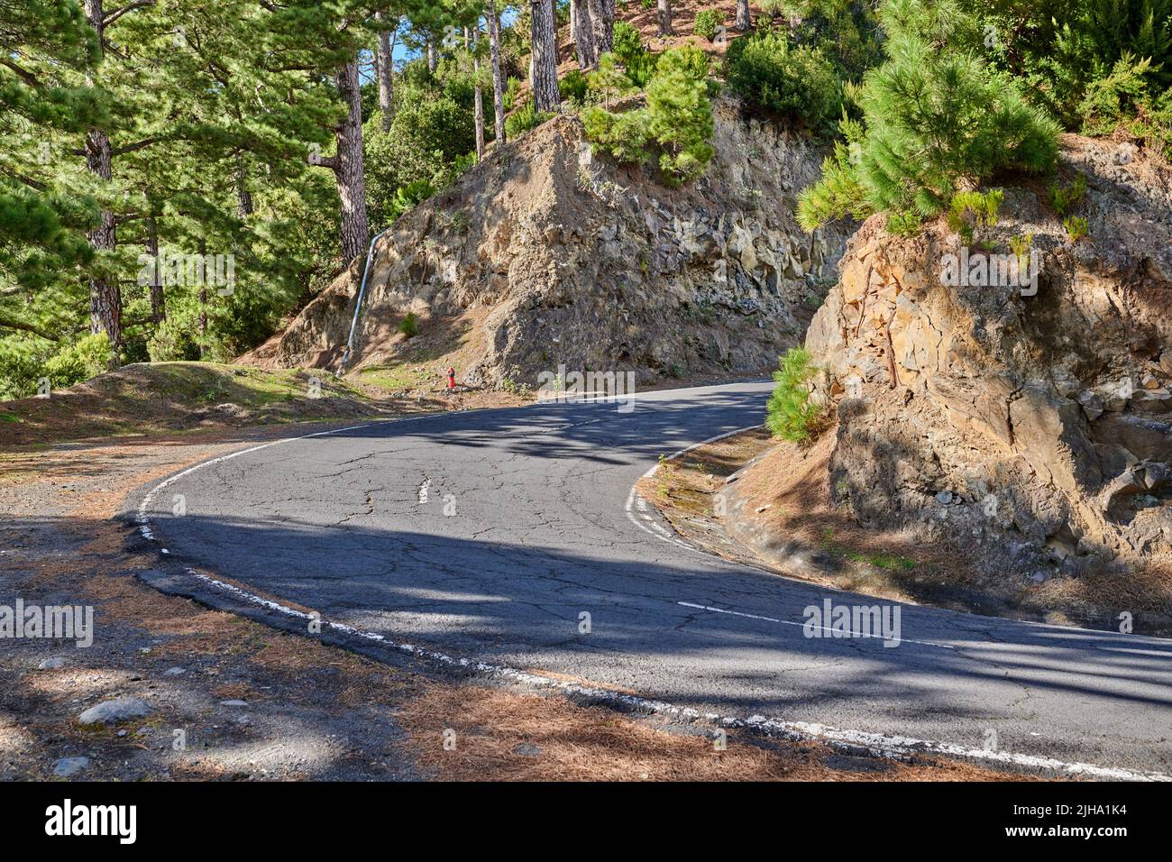 Curving road or street along a steep mountain valley. Winding pathway ...