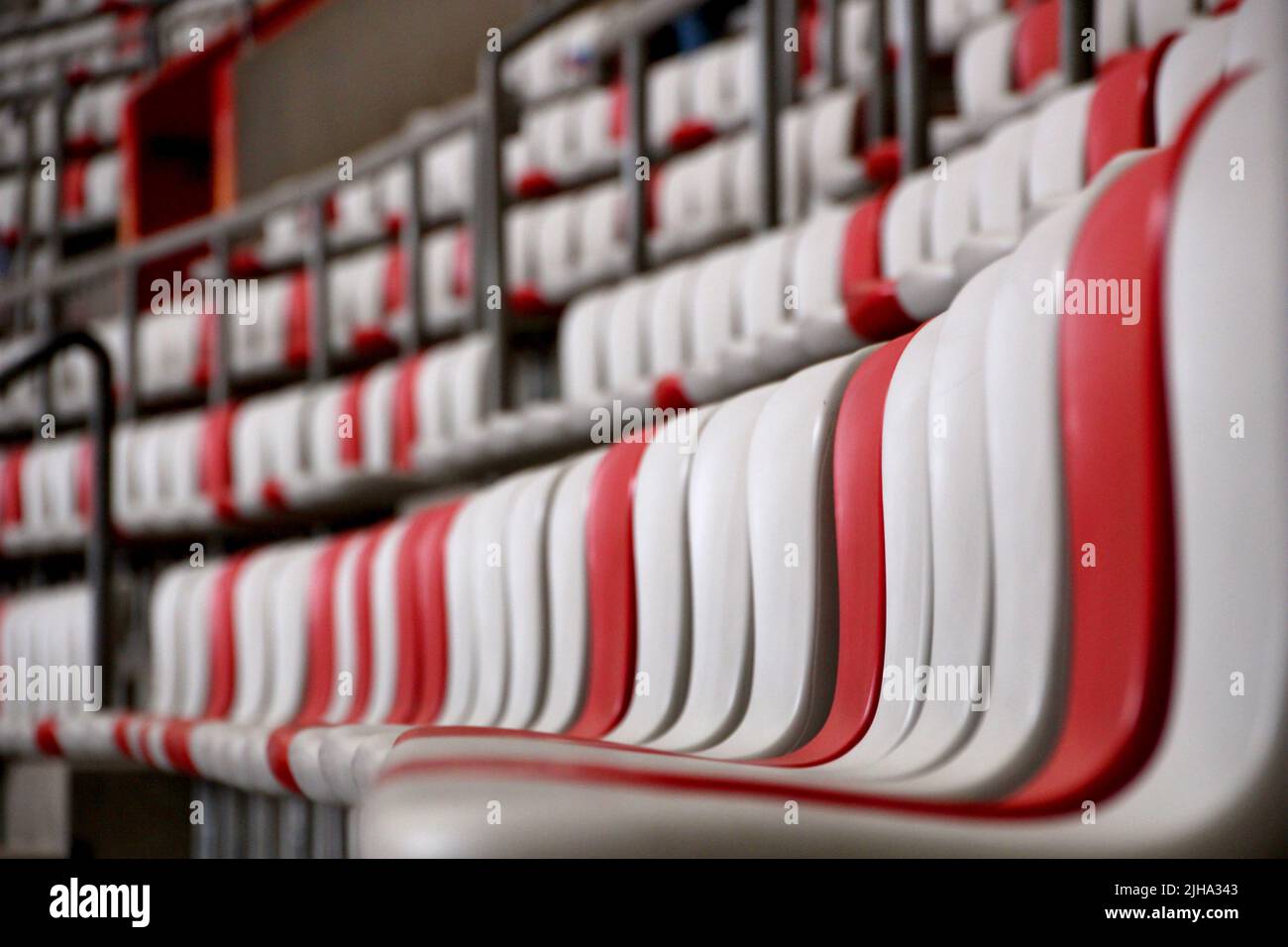 Red bleachers without public Stock Photo - Alamy