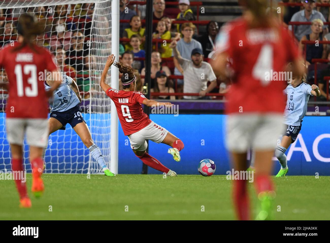London, UK. 16th July, 2022. Mapi Leon (Spain Women)Nadia Nadim ...