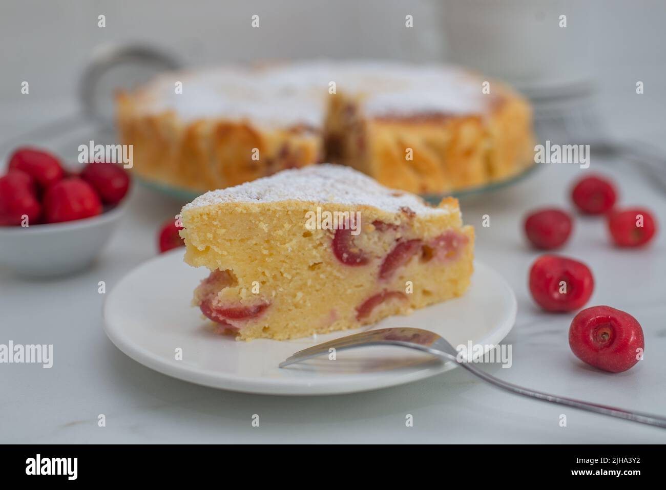 sweet home made cherry vanilla ricotta cake Stock Photo - Alamy