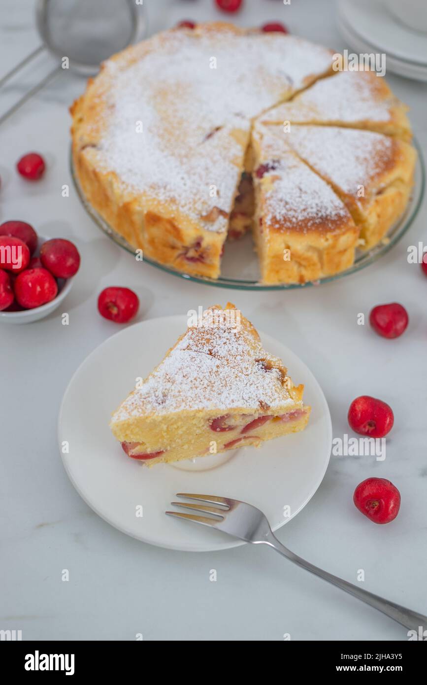 sweet home made cherry vanilla ricotta cake Stock Photo - Alamy