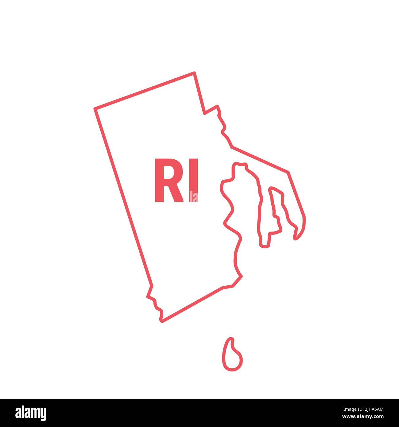 Rhode Island US state map red outline border. illustration isolated on ...