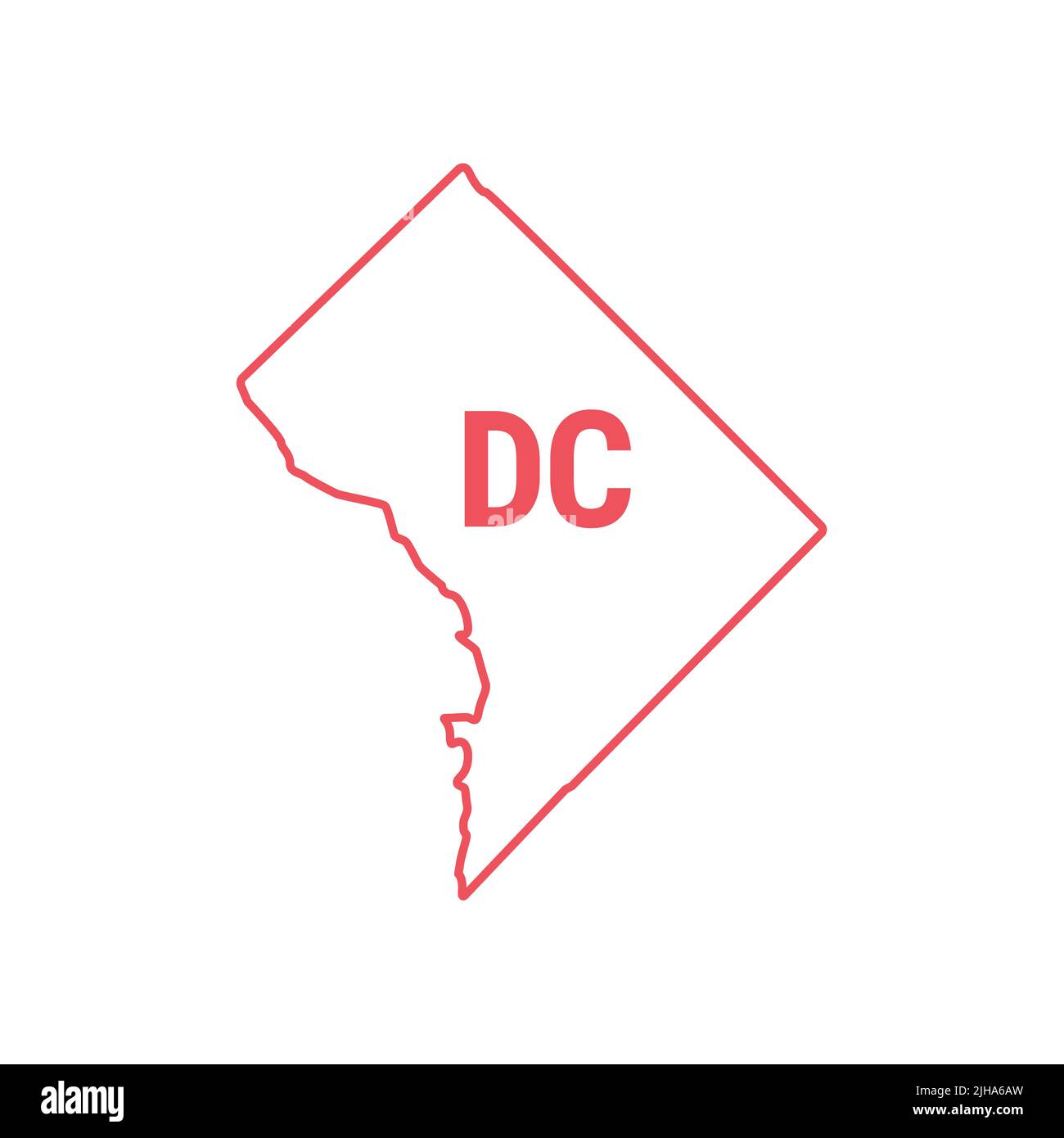 District of Columbia or Washington DC map red outline border ...