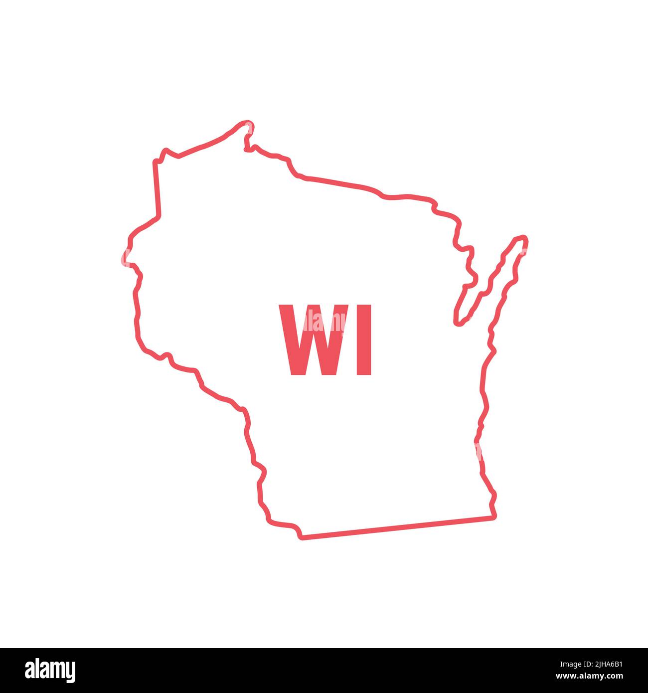 Wisconsin US state map red outline border. illustration isolated on ...
