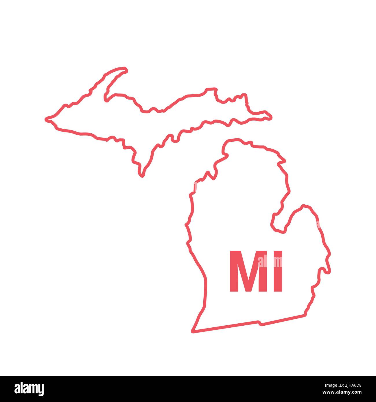 Michigan US state map red outline border. illustration isolated on ...