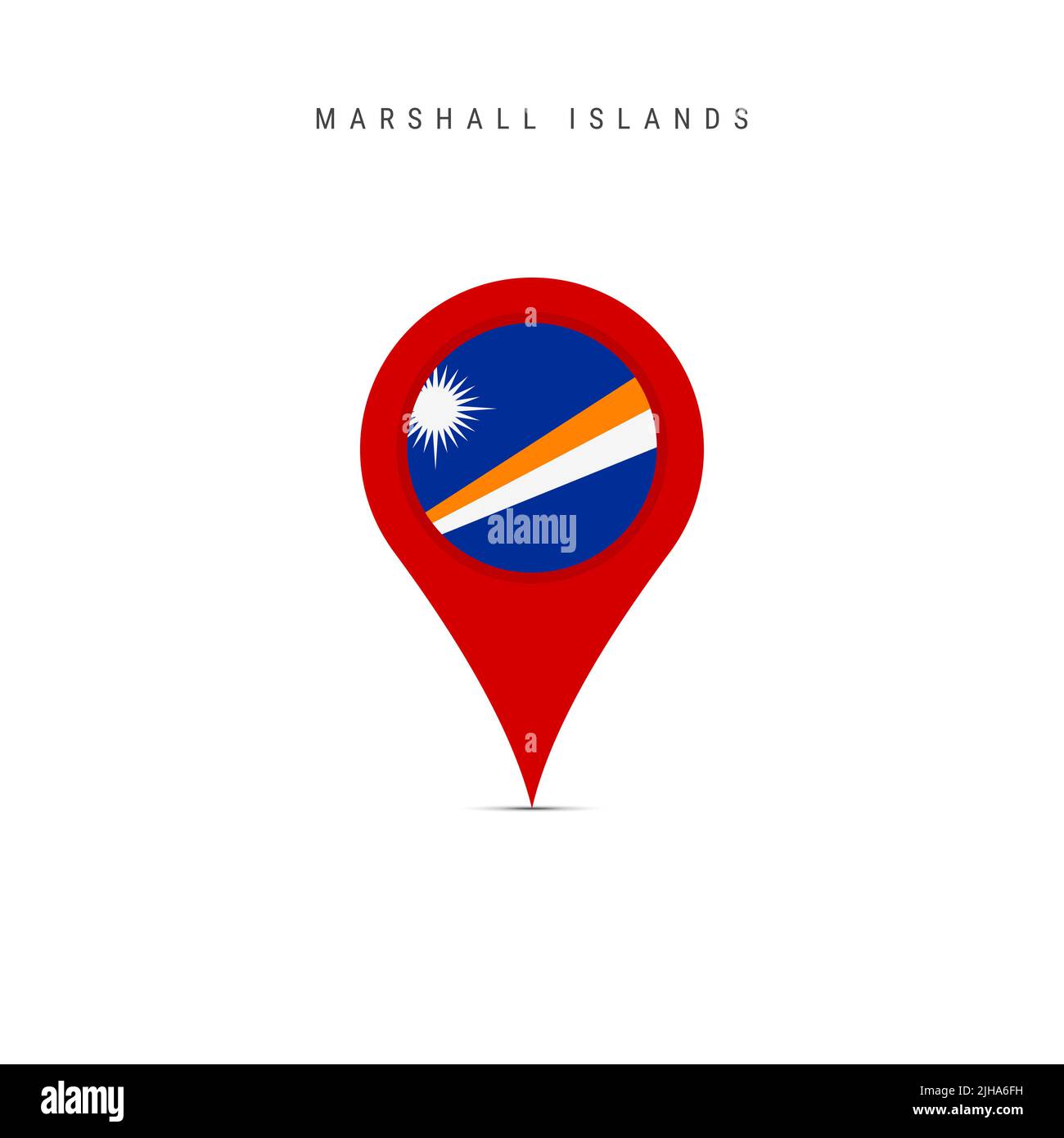 Teardrop map marker with flag of Marshall Islands. Marshallese flag inserted in the location map ...