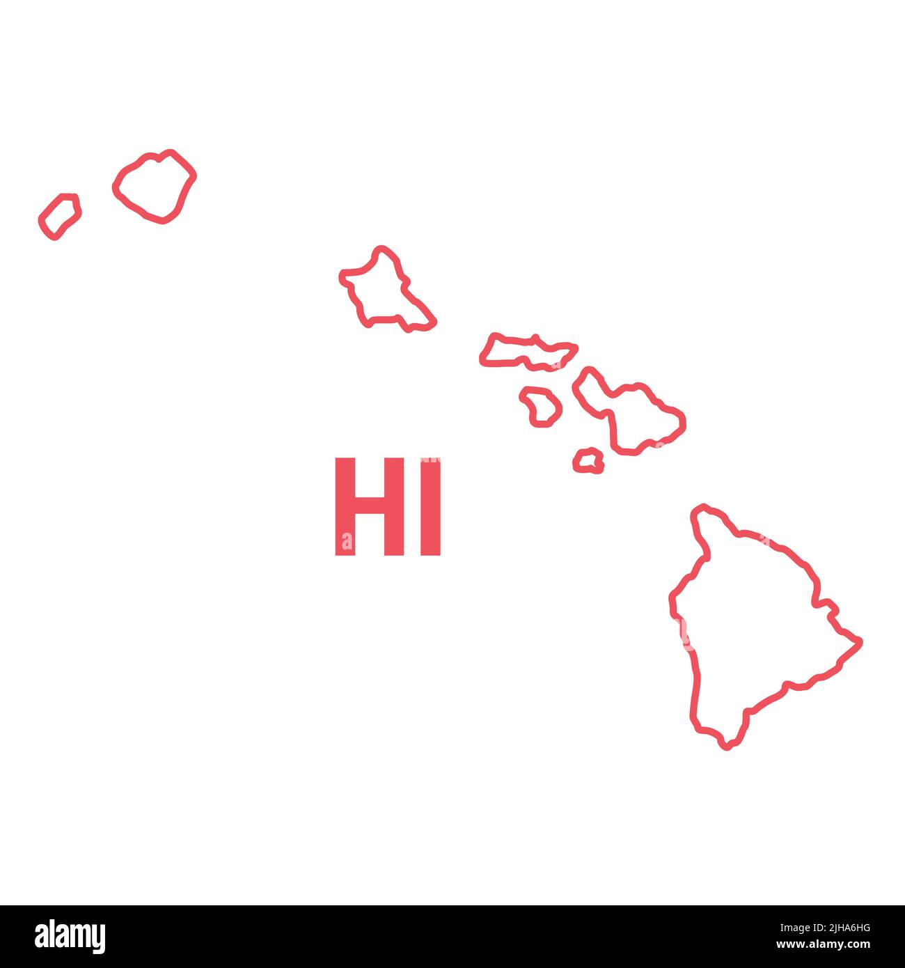 Hawaii US state map red outline border. illustration isolated on white ...