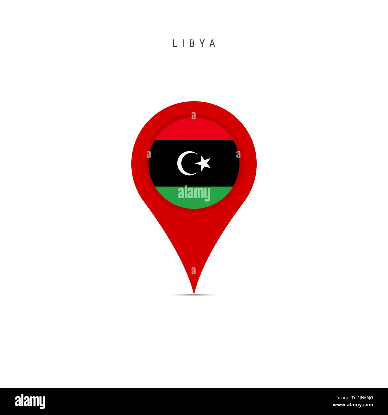 Teardrop map marker with flag of Libya. Libyan flag inserted in the location map pin. Flat ...