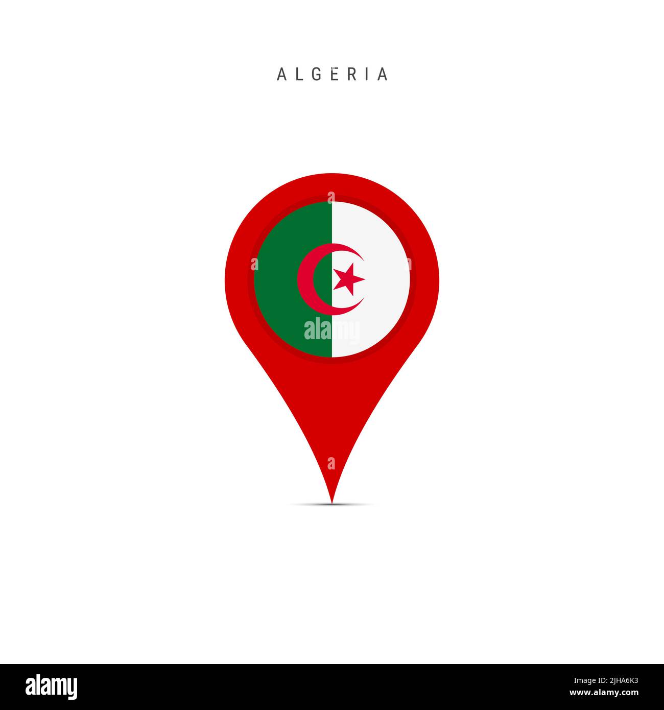 Teardrop map marker with flag of Algeria. Algerian flag inserted in the location map pin. Flat ...