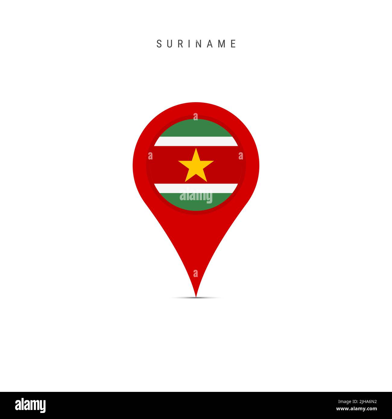 Teardrop map marker with flag of Suriname. Surinamese flag inserted in the location map pin ...