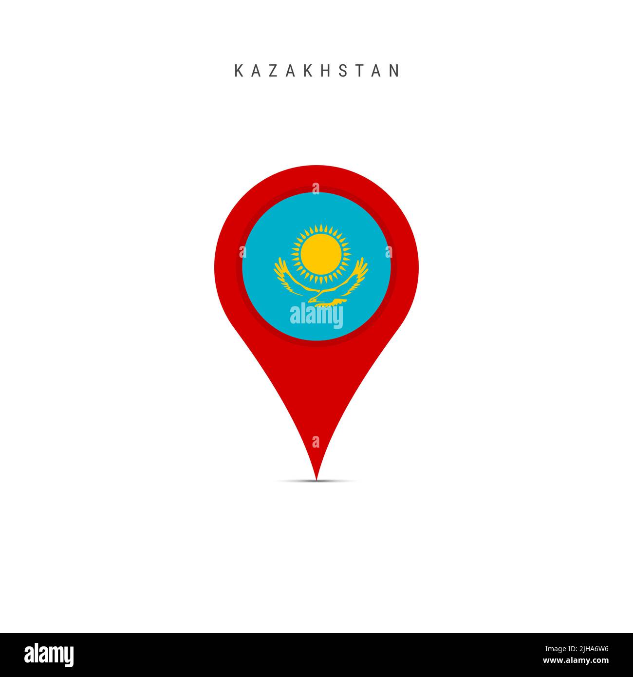 Teardrop map marker with flag of Kazakhstan. Kazakh flag inserted in the location map pin. Flat ...
