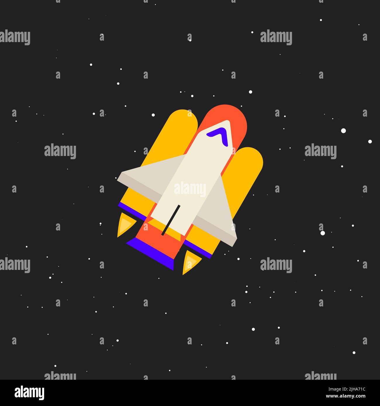 Space shuttle, reusable spacecraft hovering in the black sky among the ...