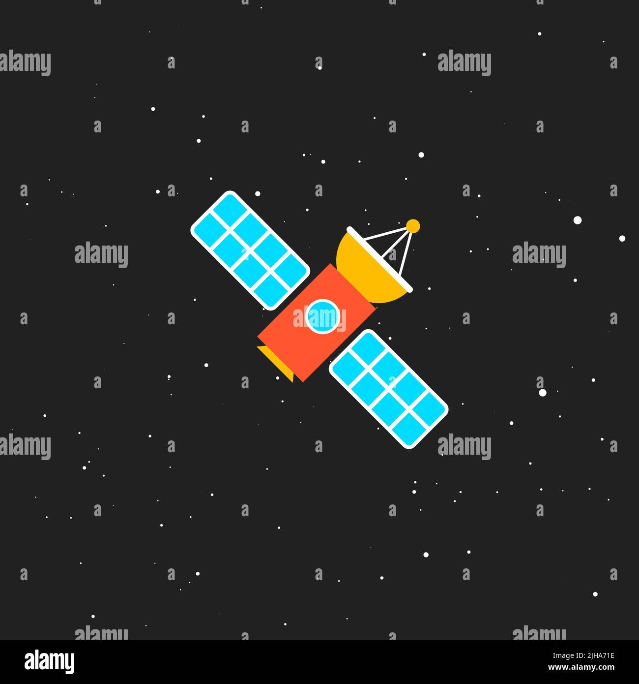 Communication satellite with solar panels, a spacecraft hovering in the ...