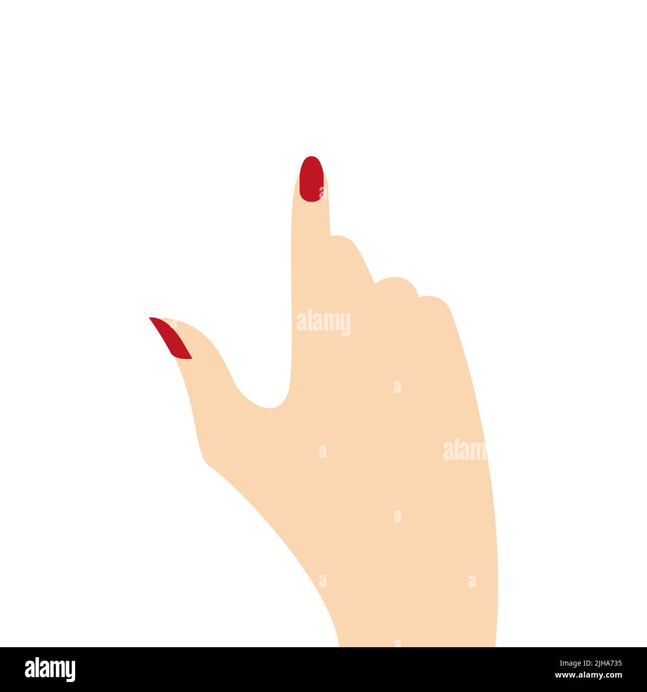 Index finger hand. Female hand with pointing finger. Red manicure. Flat ...