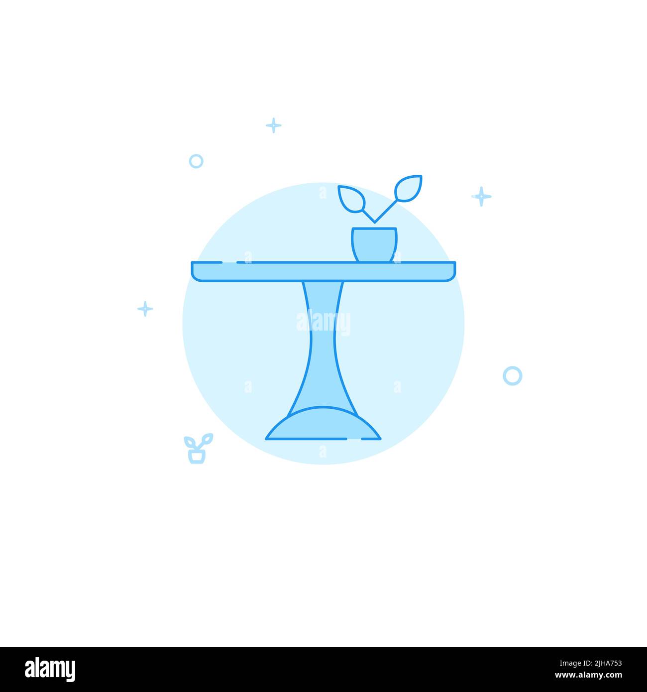 Round pedestal table icon. Flat illustration. Filled line style. Blue ...