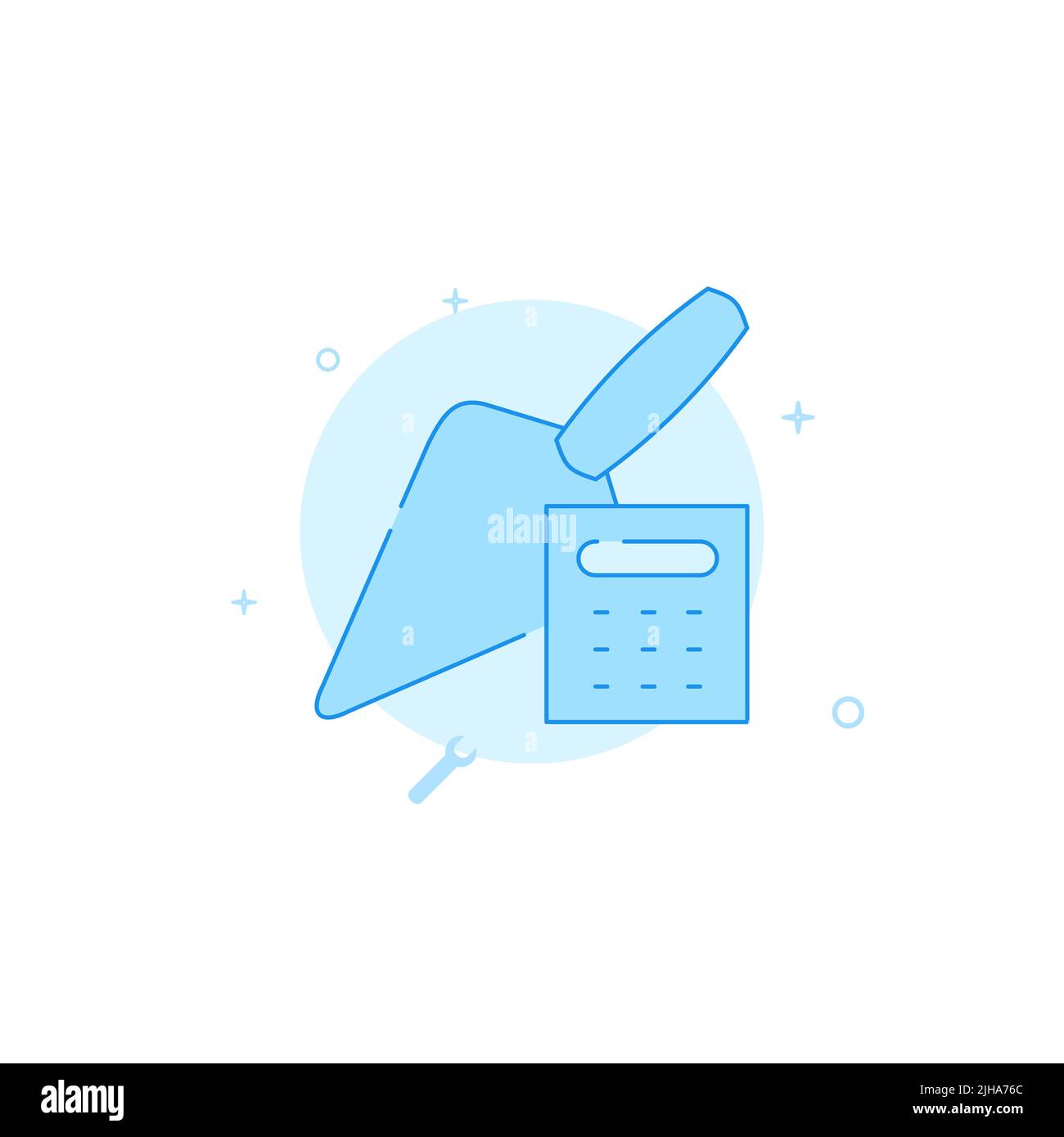 Bricklayer estimate icon. Flat illustration. Filled line style. Blue ...