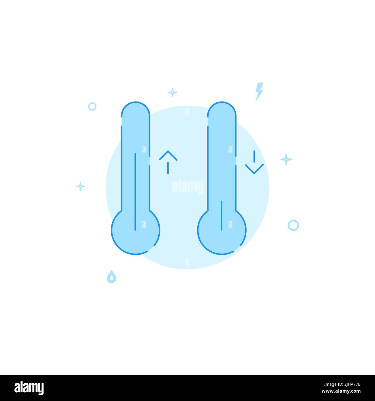 Thermometers warming, cooling weather forecast icon. Flat illustration ...