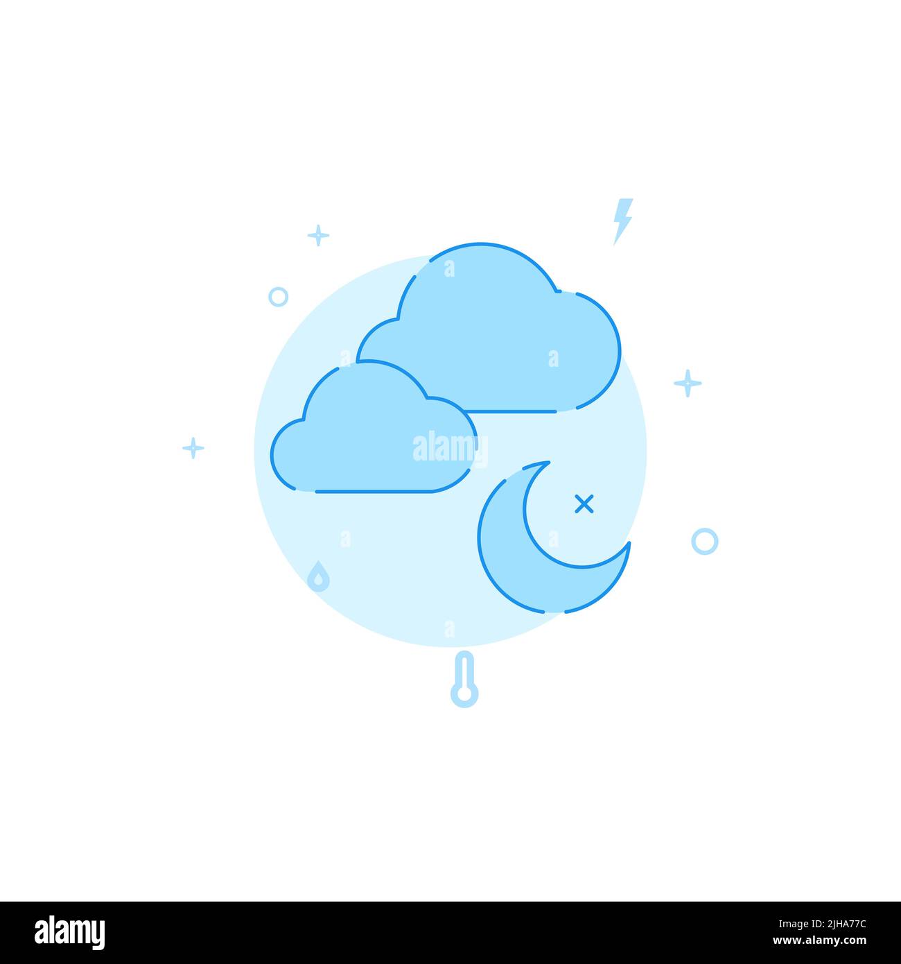 Clear night, moon icon. Flat illustration. Filled line style. Blue ...