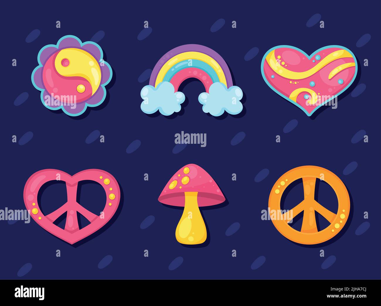 six hippie culture set icons Stock Vector Image & Art - Alamy