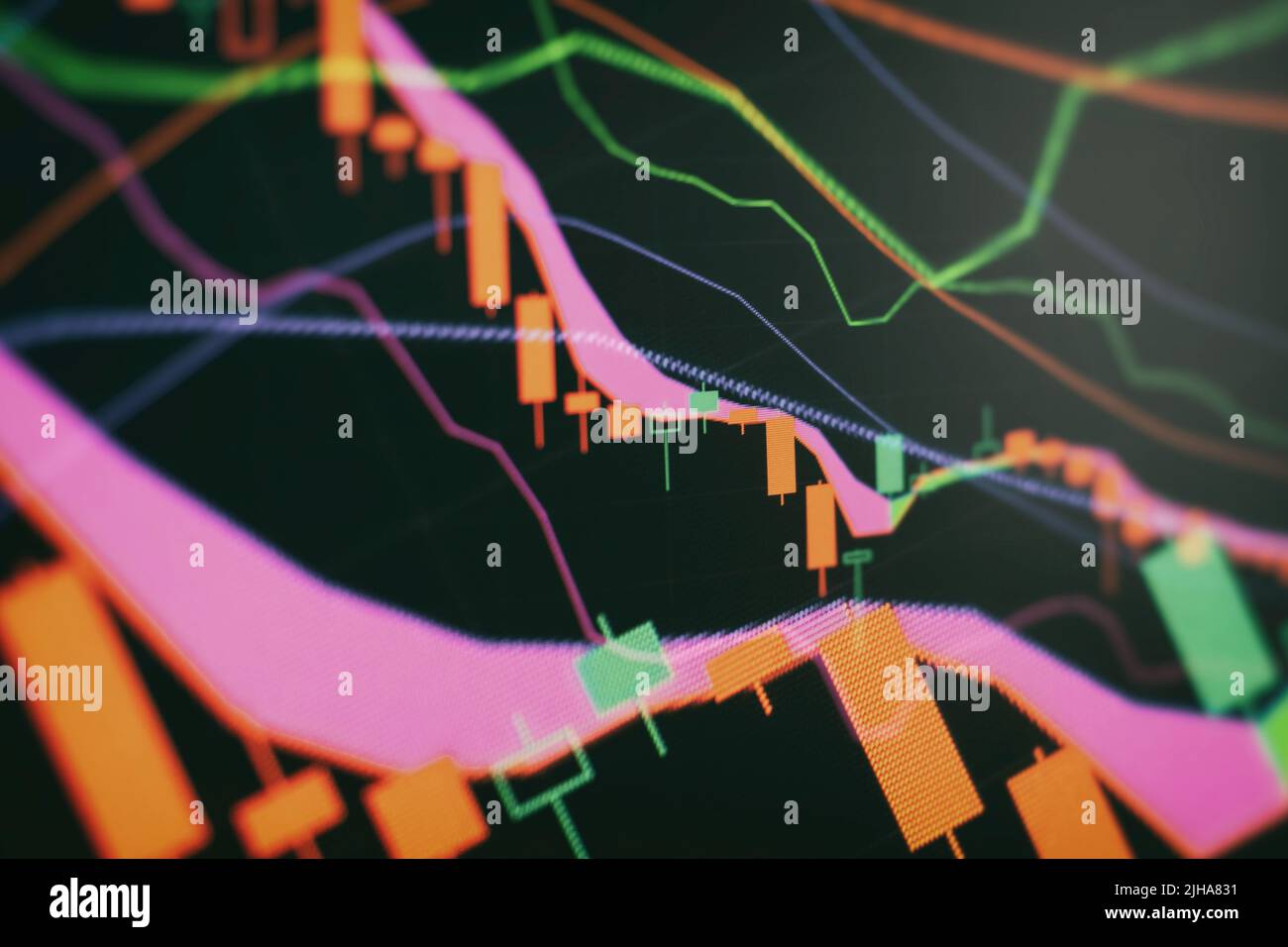 Technical price graph and indicator, red and green candlestick chart on ...