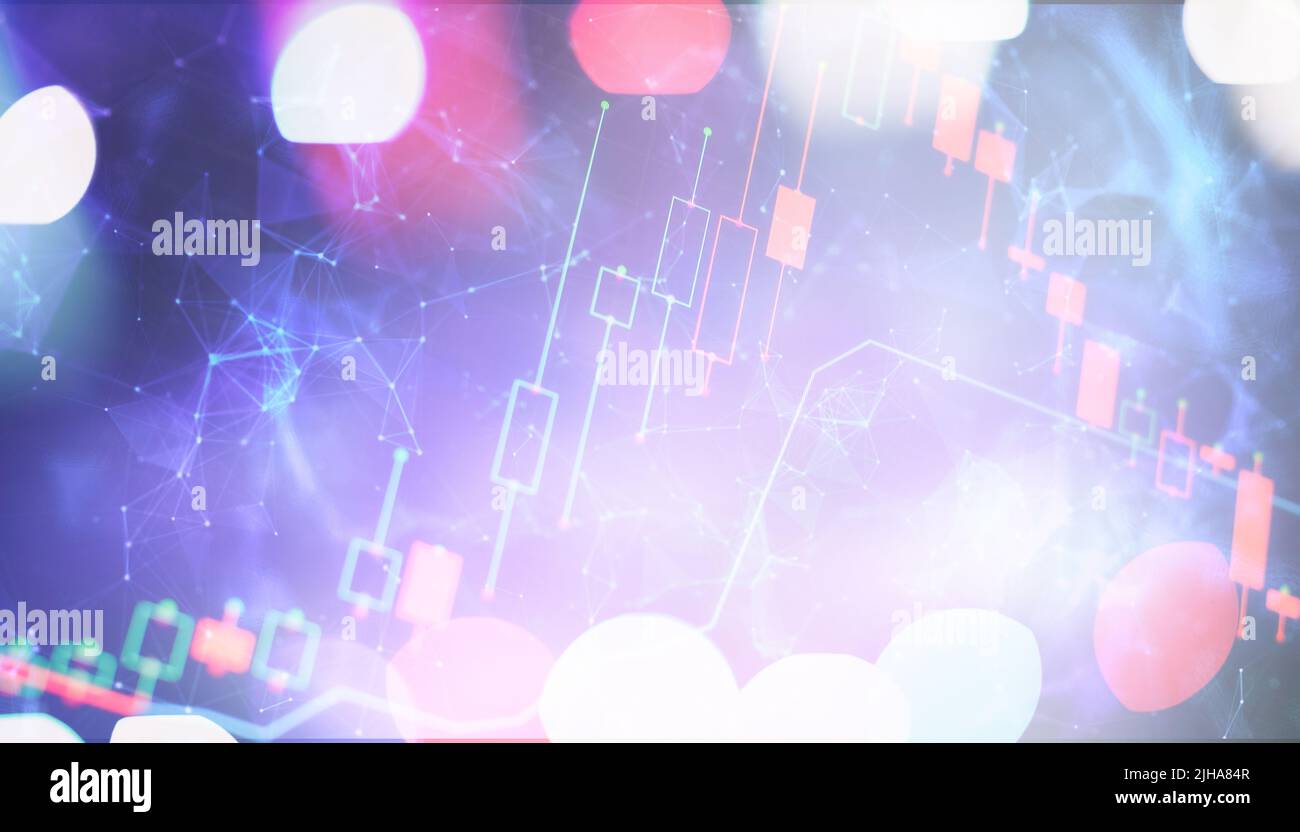 Concept of stock market and fintech. Blurry digital charts over dark ...