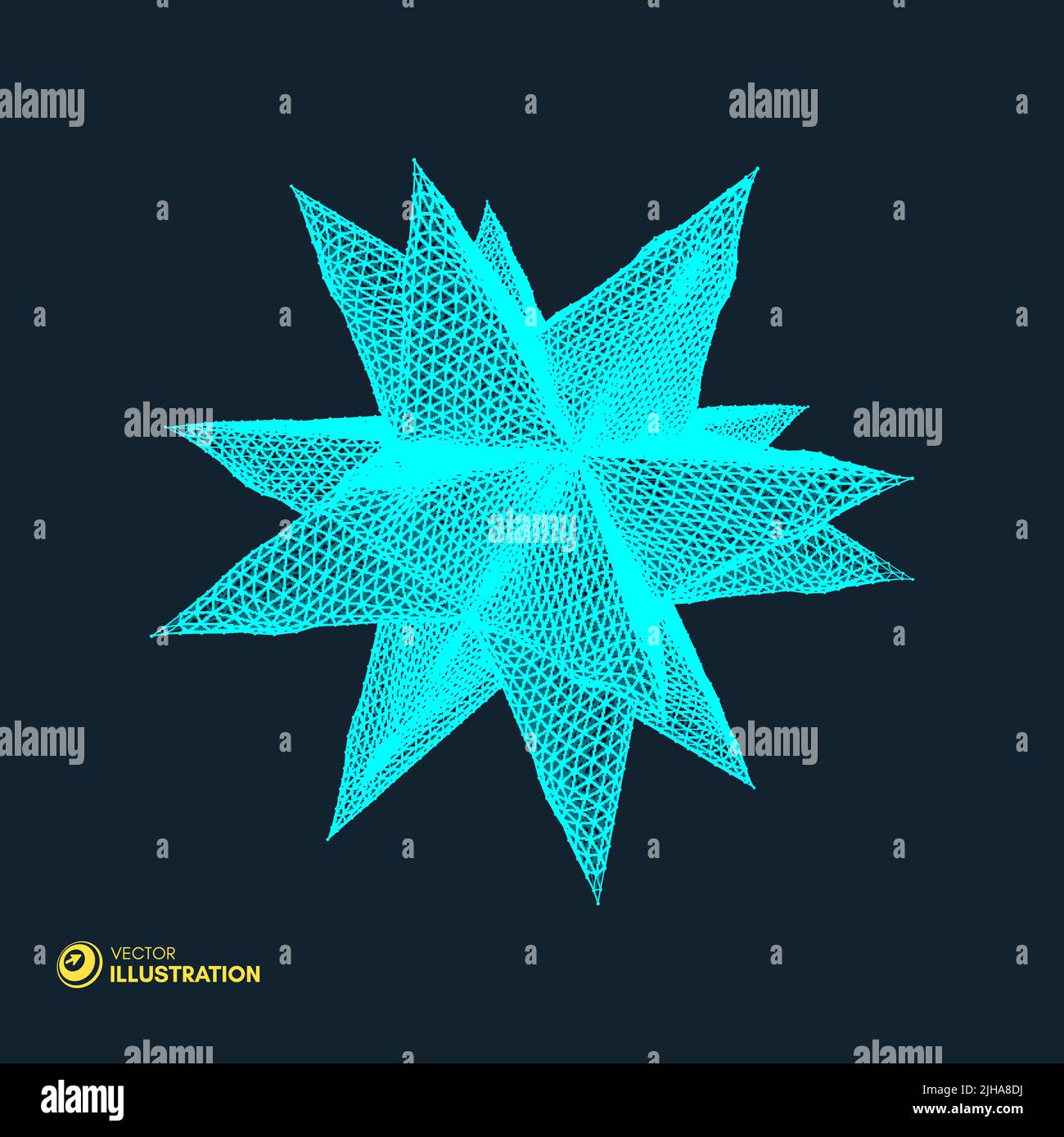 Crystal Object With Connected Lines And Dots Molecular Grid 3d