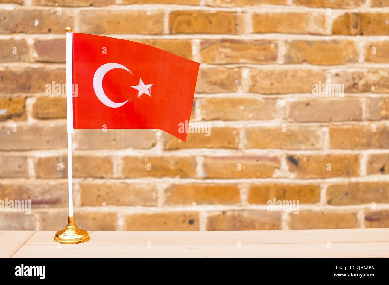 Close up of Turkish national red flag with moon and stars Stock Photo ...