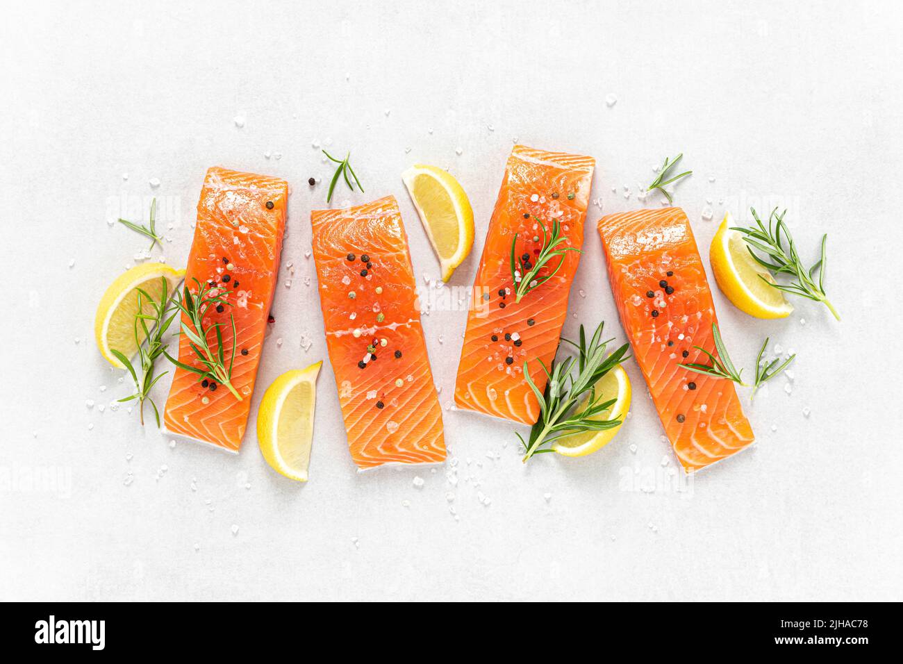 Salmon. Fresh raw salmon fish fillet on white background Stock Photo ...