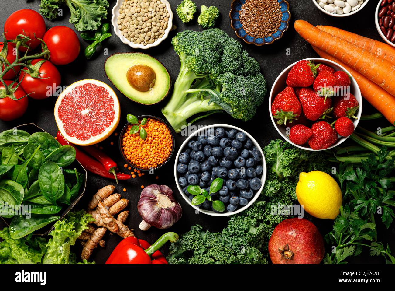 Healthy food. Healthy eating background. Fruit, vegetable, berry ...