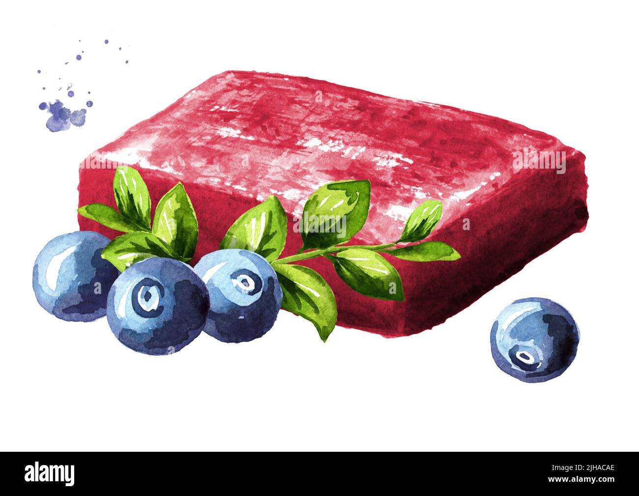 Homemade Blueberry fruit marmalade, jam, jelly. Hand drawn watercolor ...