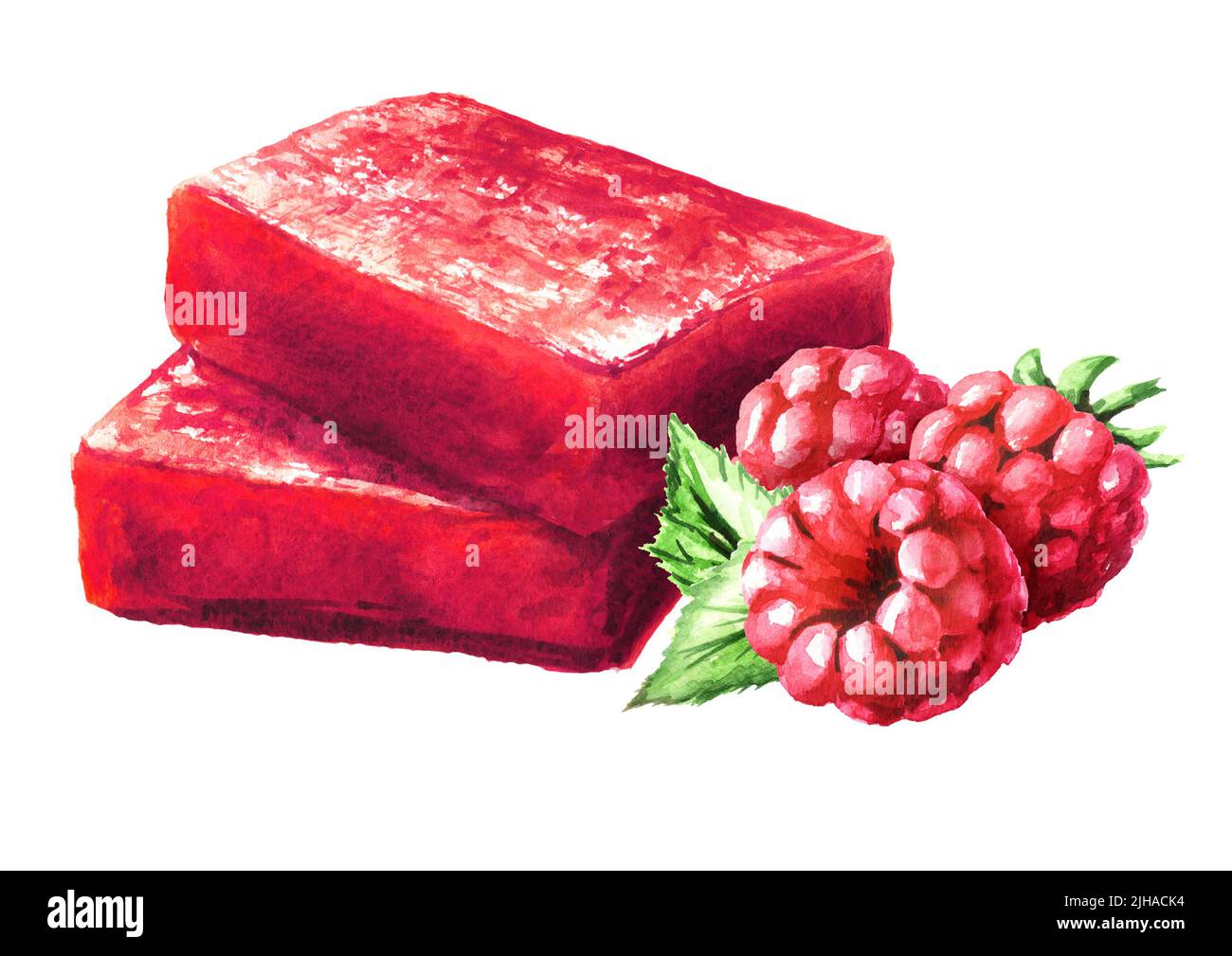 Homemade Raspberry fruit marmalade, jam, jelly. Hand drawn watercolor ...