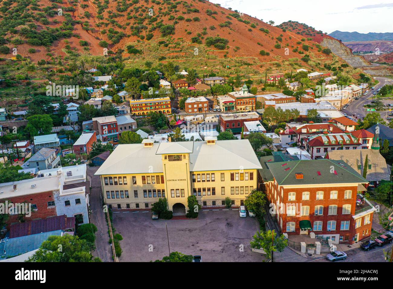 Bisbee, aerial view of Bisbee city in Arizona United States. Old West ...