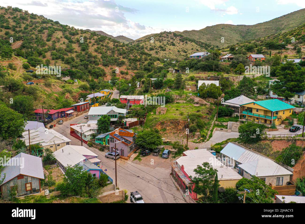 Bisbee, aerial view of Bisbee city in Arizona United States. Old West ...