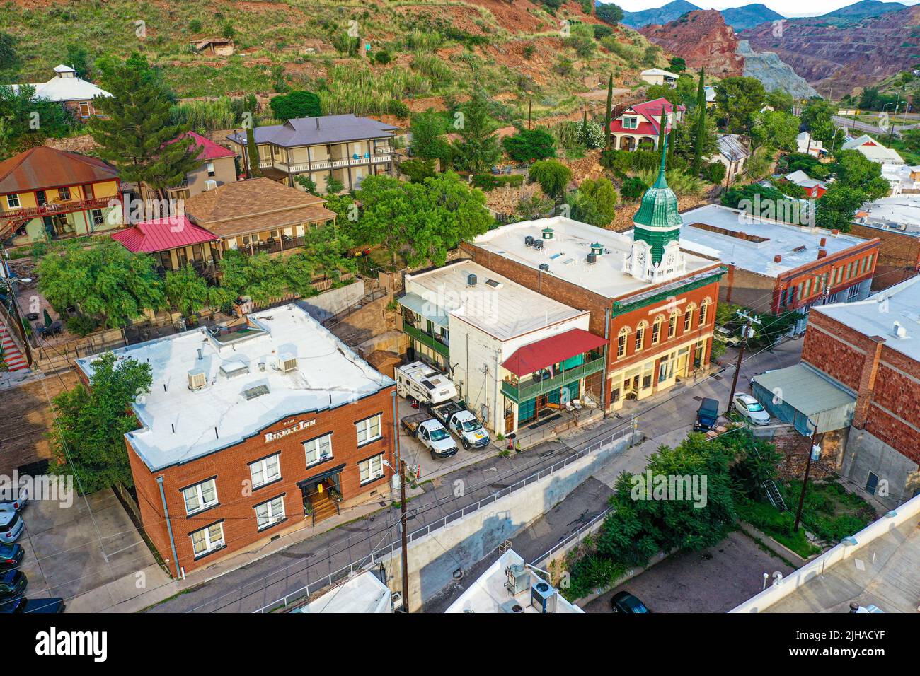 Bisbee, aerial view of Bisbee city in Arizona United States. Old West ...