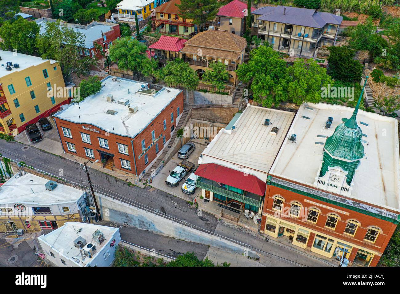 Bisbee, aerial view of Bisbee city in Arizona United States. Old West ...
