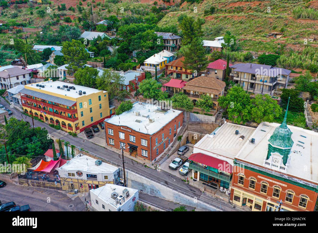 Bisbee, aerial view of Bisbee city in Arizona United States. Old West ...