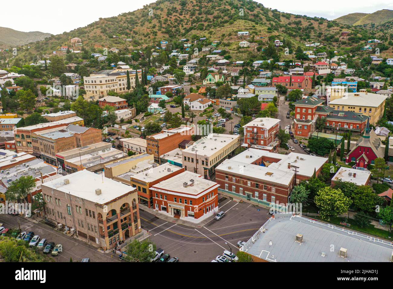 Bisbee, aerial view of Bisbee city in Arizona United States. Old West ...