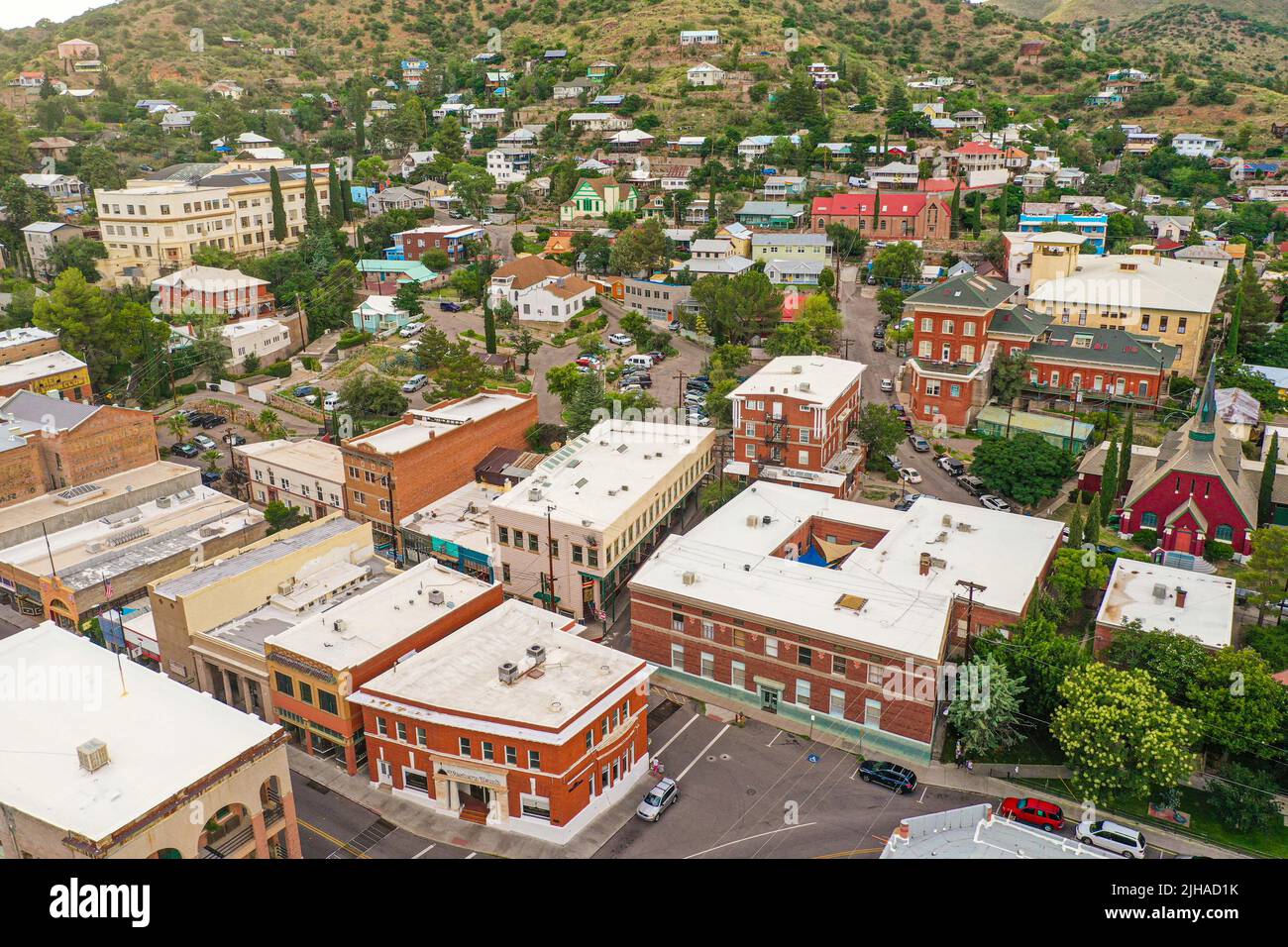 Bisbee, aerial view of Bisbee city in Arizona United States. Old West ...