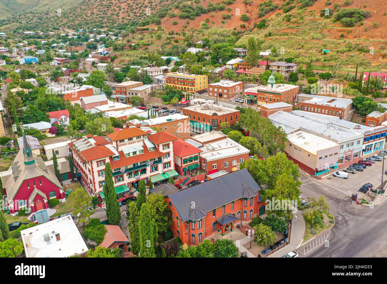 Bisbee, aerial view of Bisbee city in Arizona United States. Old West ...