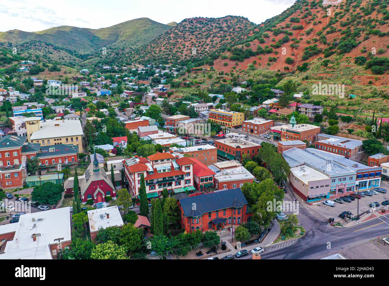 Bisbee, aerial view of Bisbee city in Arizona United States. Old West ...