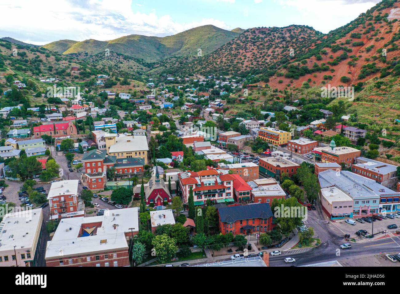 Bisbee, aerial view of Bisbee city in Arizona United States. Old West ...
