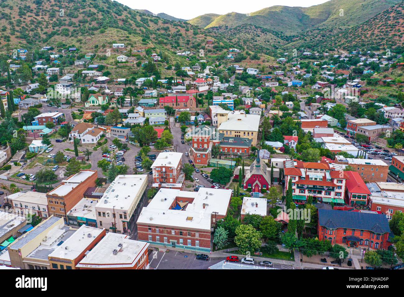 Bisbee, aerial view of Bisbee city in Arizona United States. Old West ...