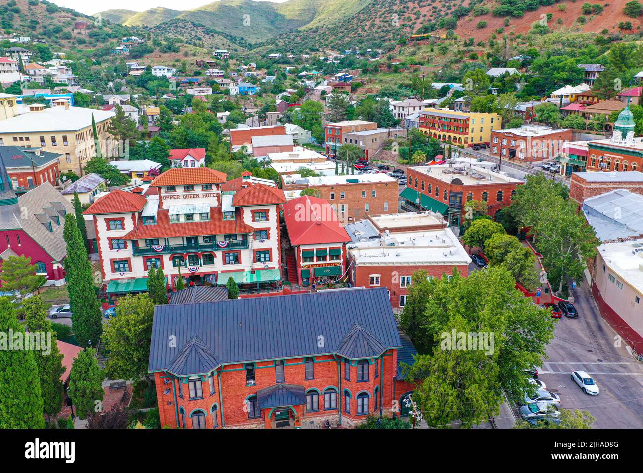 Bisbee, aerial view of Bisbee city in Arizona United States. Old West ...