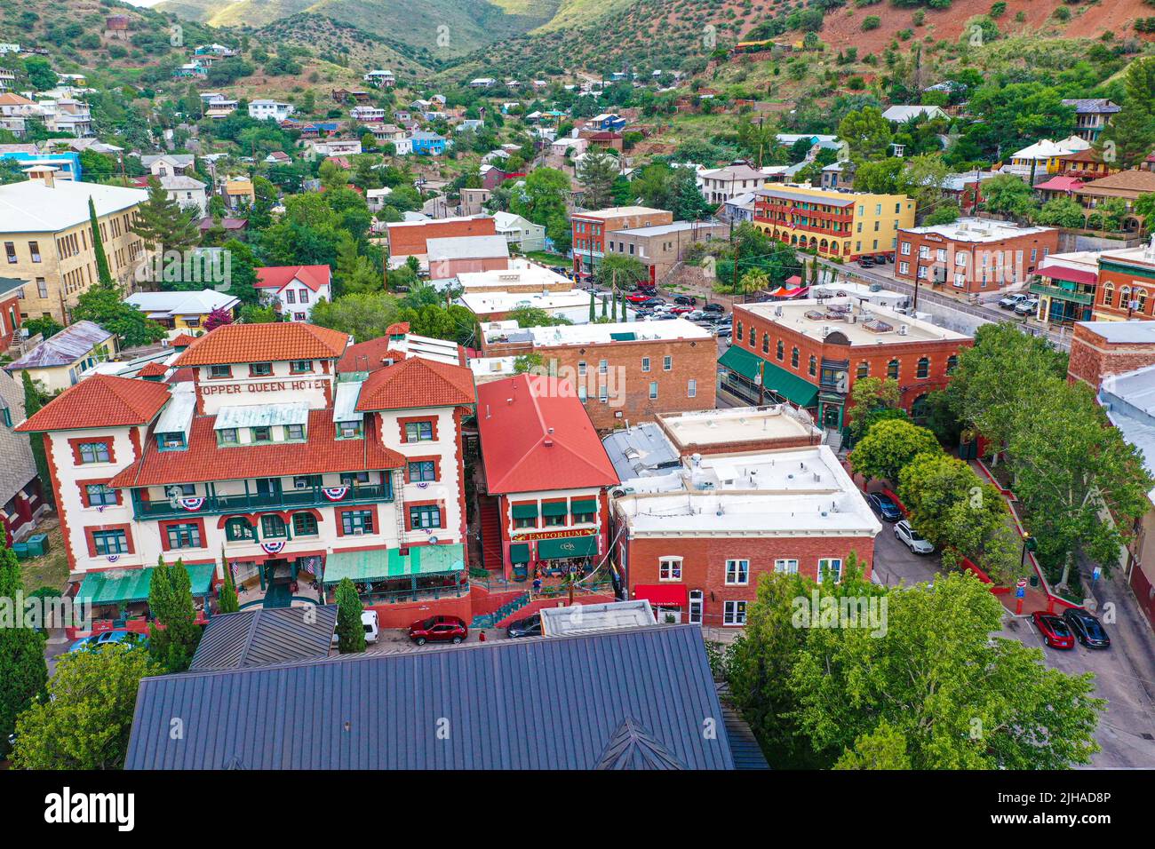 Bisbee, aerial view of Bisbee city in Arizona United States. Old West ...